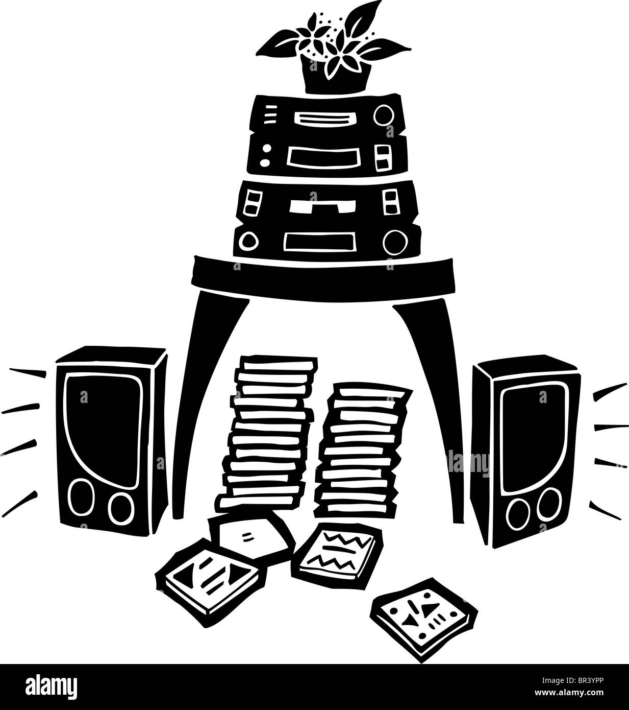 A loud stereo system and a stack of CDs Stock Photo - Alamy