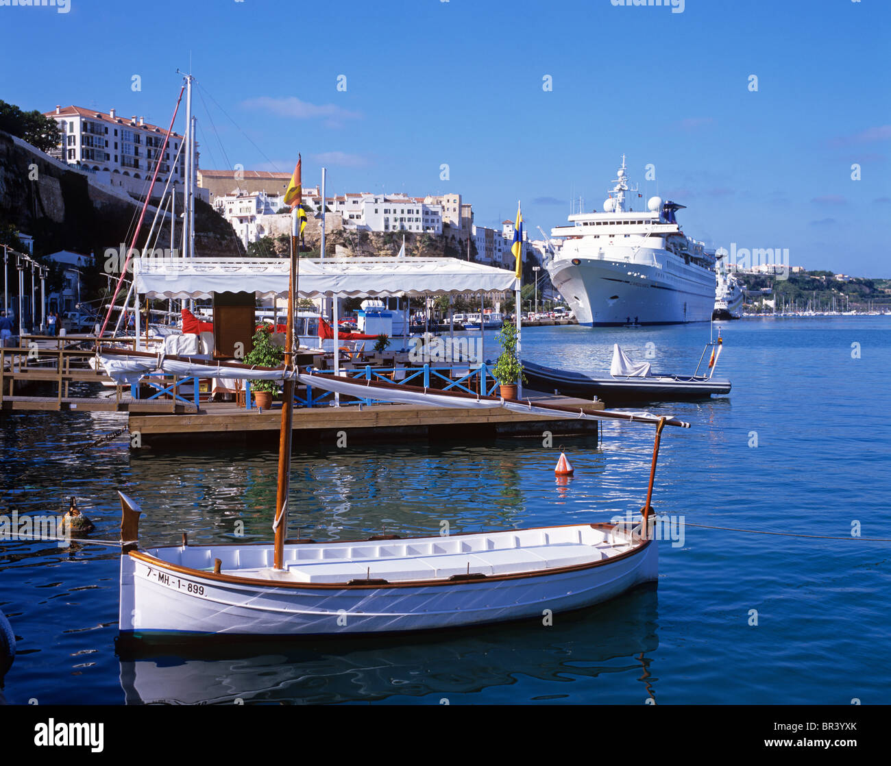 Menorca - Cruise ship in the harbour at Mahon, the island's capital ...