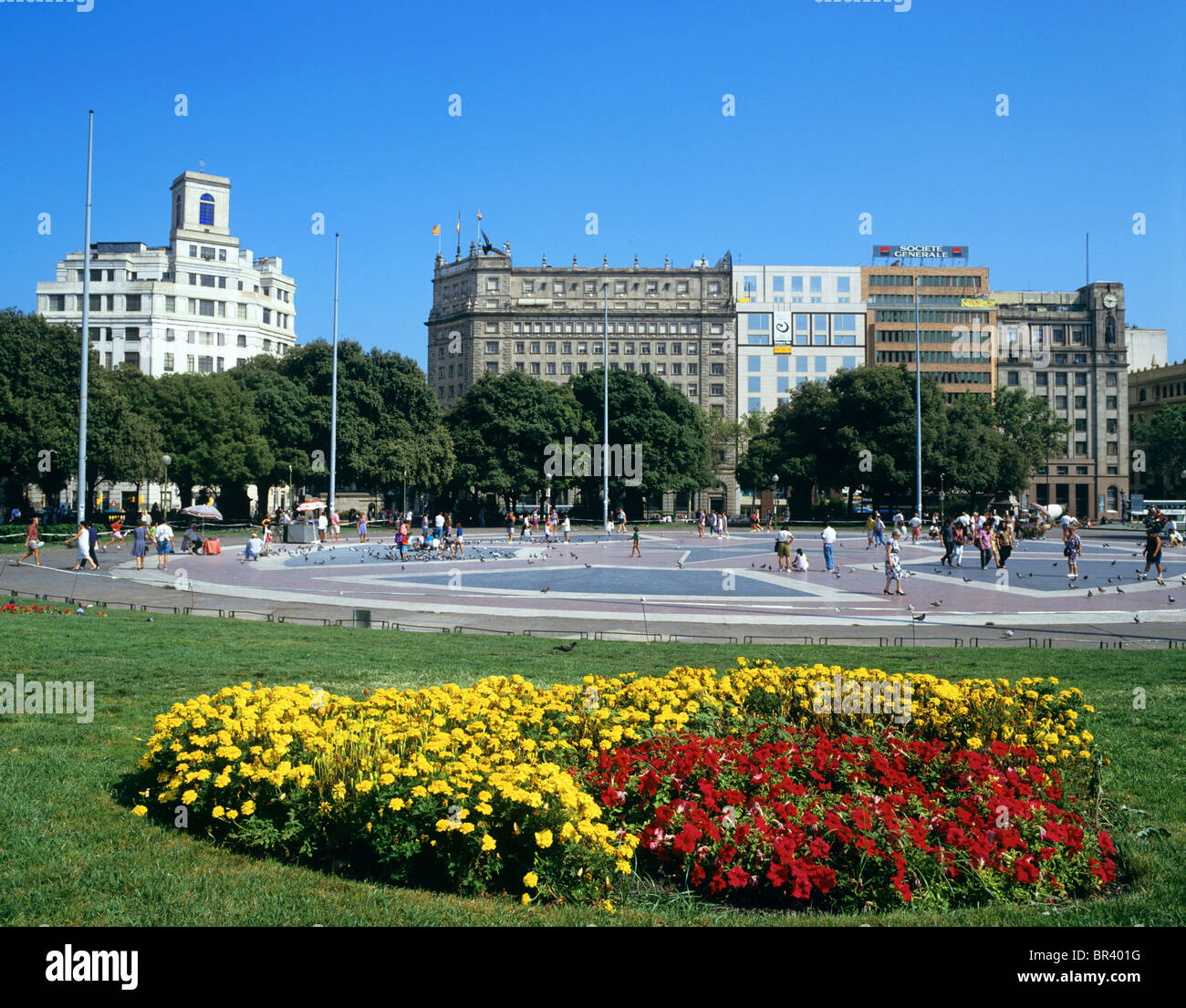Colourful view of Catalunya Square in Barcelona Stock Photo - Alamy