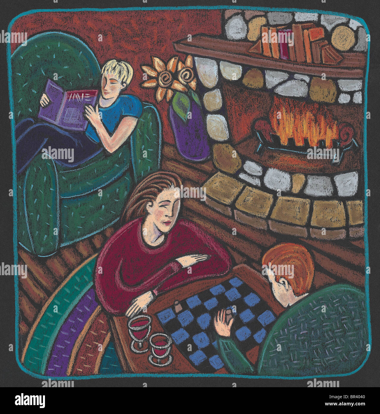 Reading by fire painting hi-res stock photography and images - Alamy