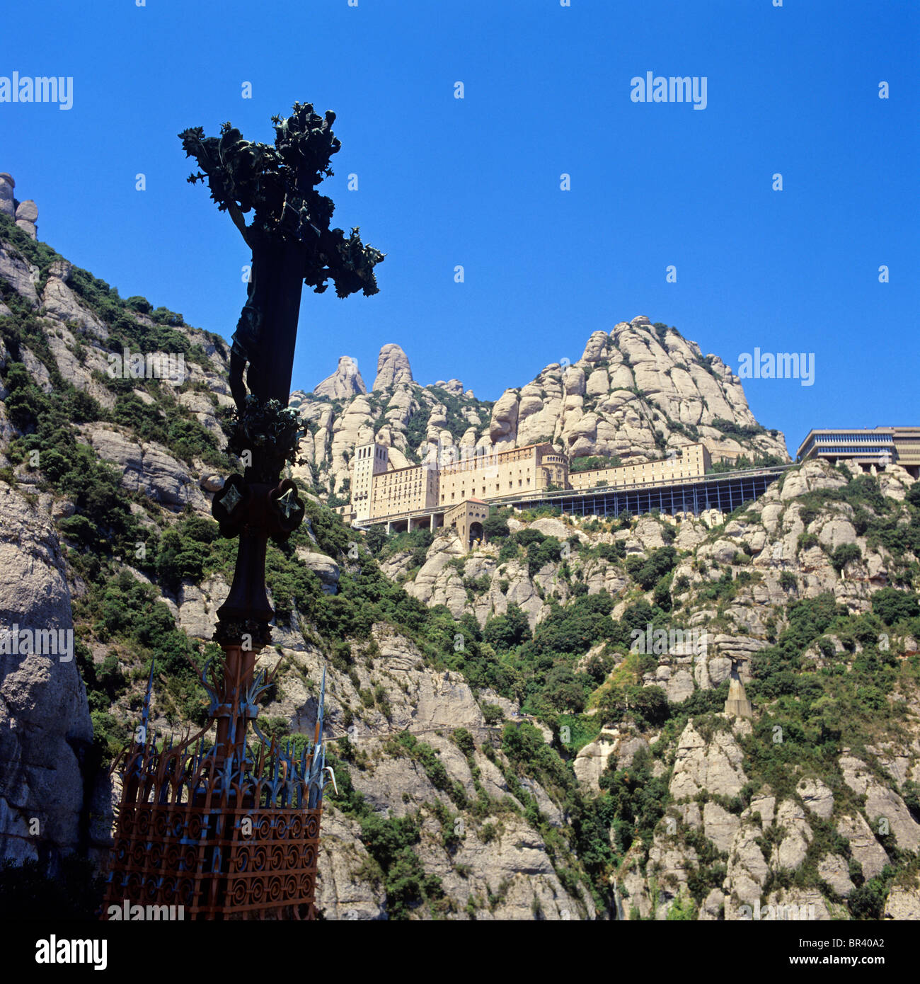 The Monastery of Montserrat in mountains near the city of Barcelona ...