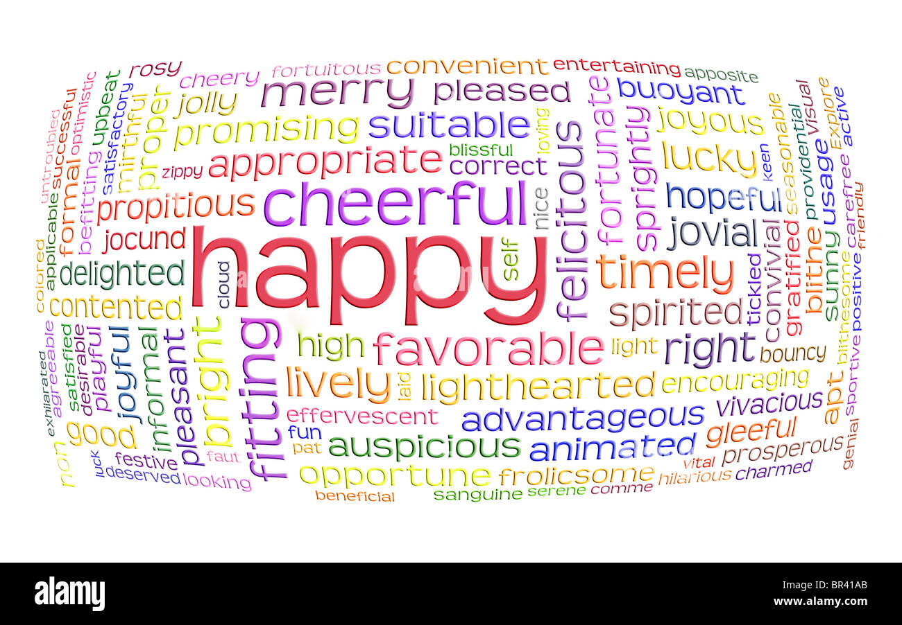 happy and cheerful word or tag cloud Stock Photo - Alamy