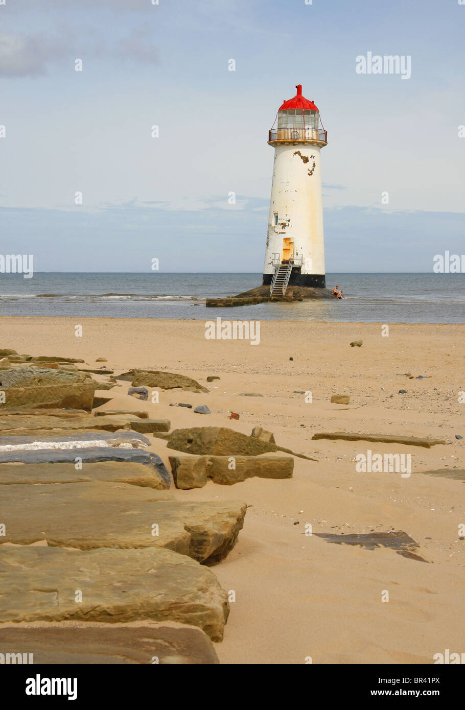 Lighthouse and beach at Talacre, Point of Ayr, Flintshire, Wales Stock ...
