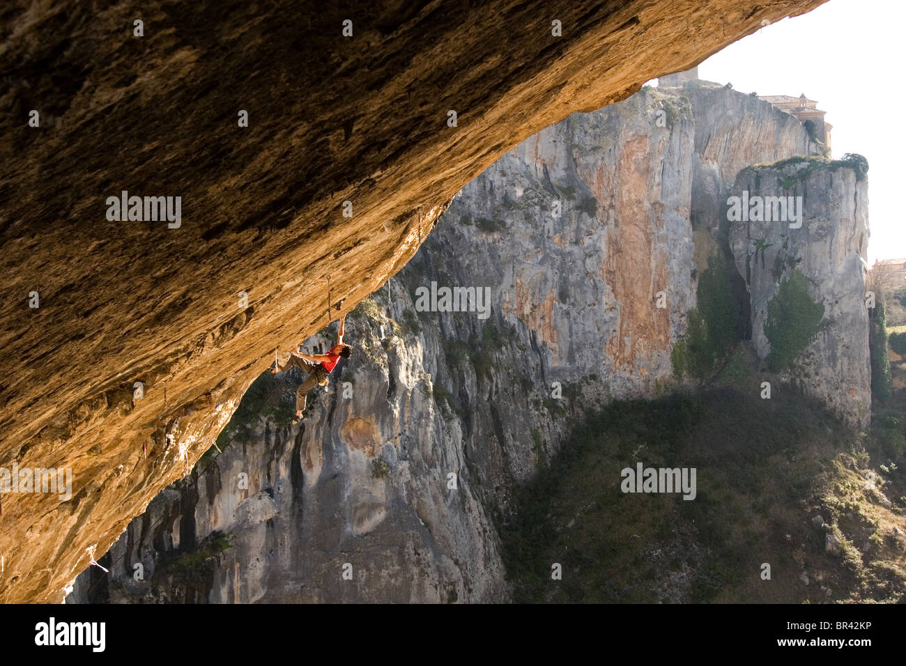 Climber over a very steep climbing route. Alquezar, Spain Stock Photo ...