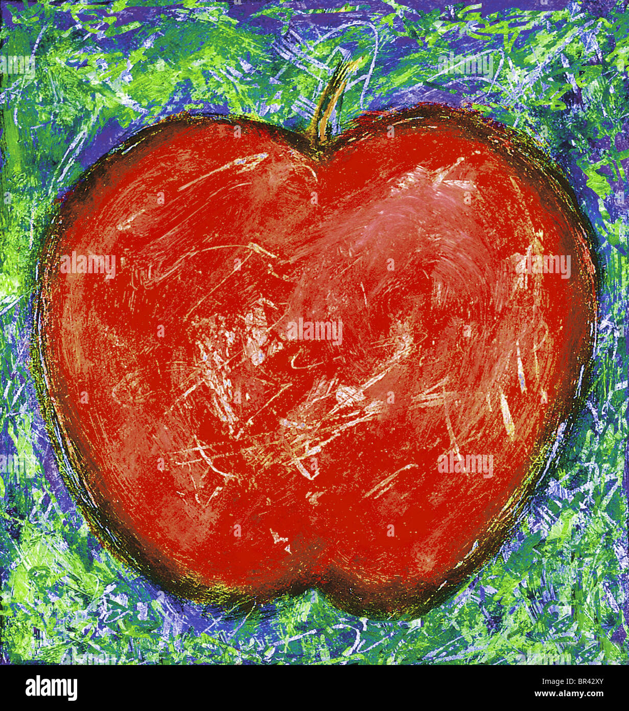 A textured illustration of a red apple Stock Photo - Alamy