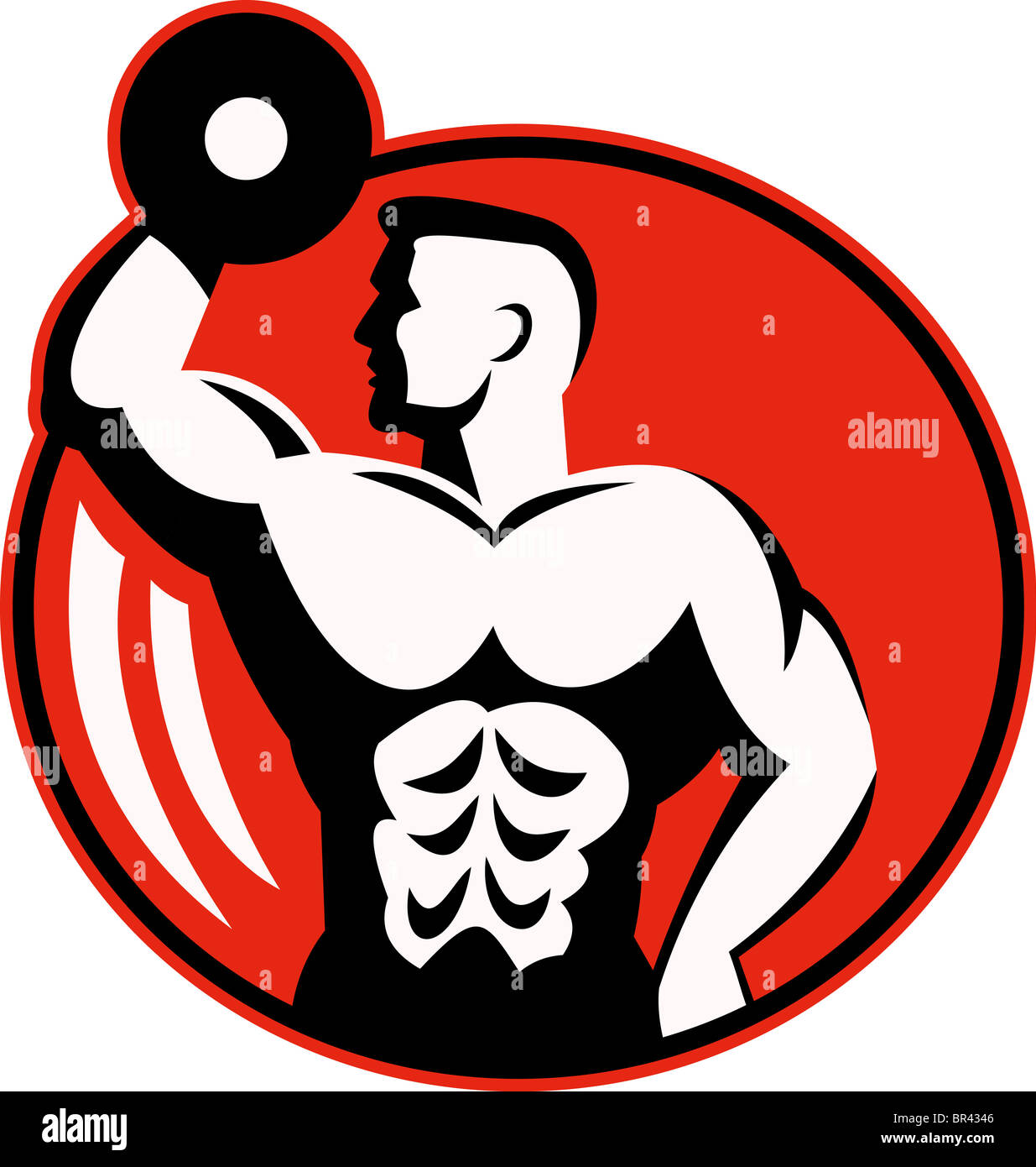 human figure body builder lifting a dumbbell set inside a circle Stock ...