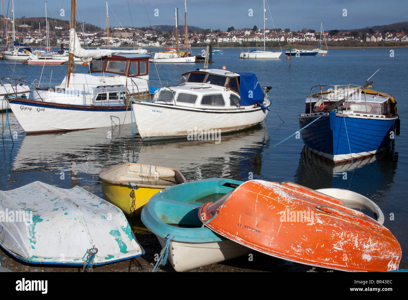 Yachts and boats in conwy harbour wales Stock Photo - Alamy