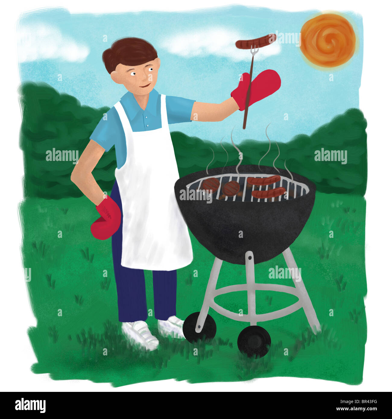 A dad demonstrating his cooking skills at the barbecue Stock Photo - Alamy