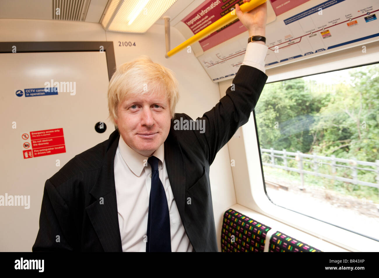 Boris Johnson travelling on a brand new London Underground train ...