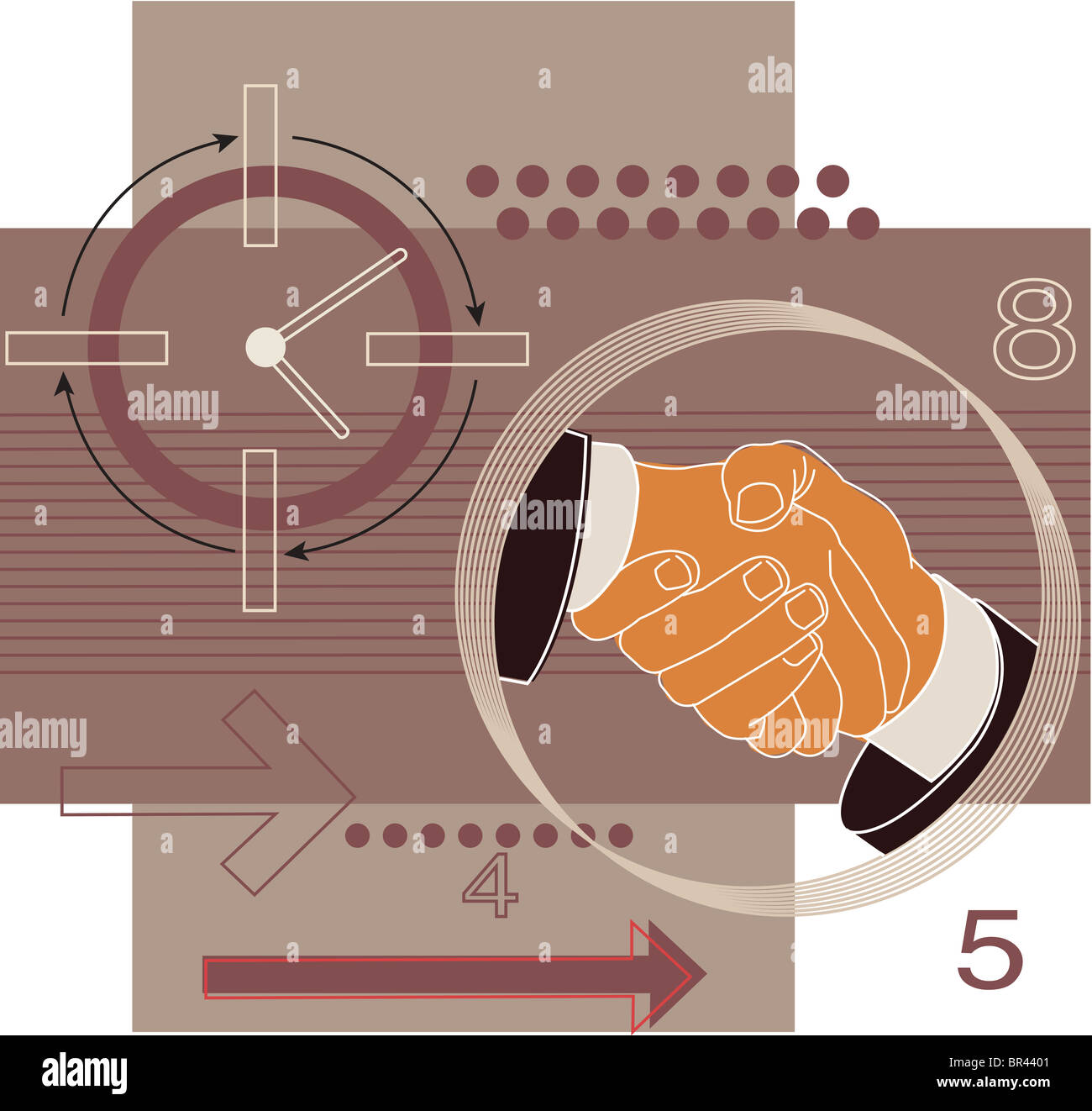 Collage of handshake, numbers and clock Stock Photo - Alamy