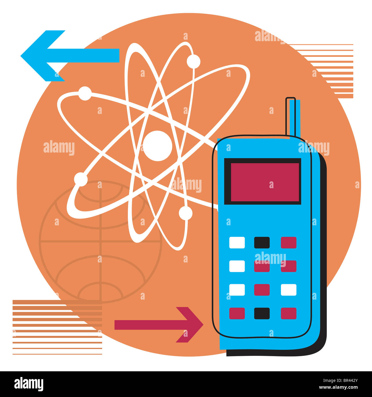 A cell phone with atom in the background Stock Photo - Alamy