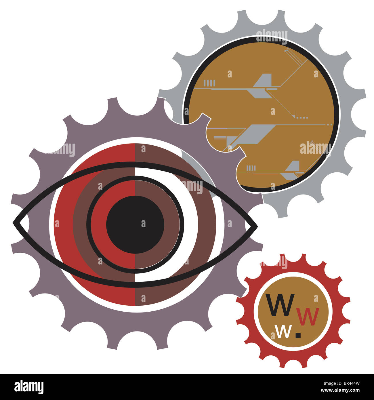 Collage of an eye, internet and gears Stock Photo - Alamy