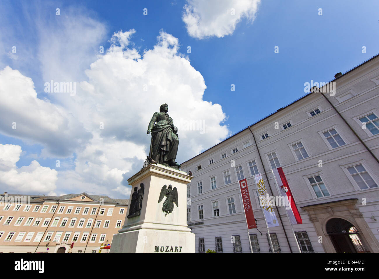 Mozart Statue and Neue Residenz on the Mozart Square, Salzburg, Austria ...