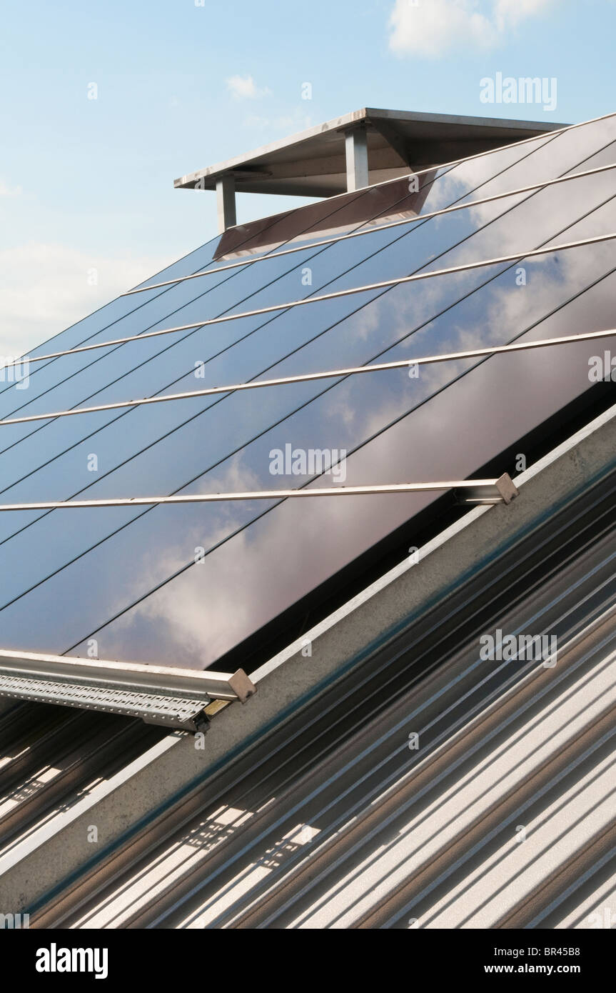 Photovoltaic solar panels (cells) on a roof in Swindon, Wiltshire, UK ...