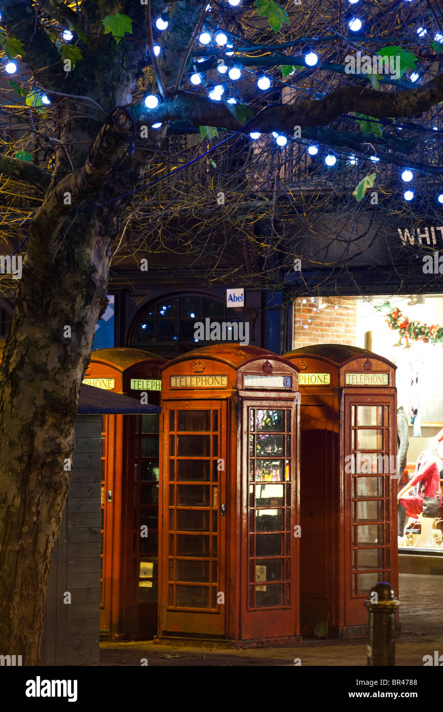 Old red telephone boxes and christmas lights, Cheltenham ...