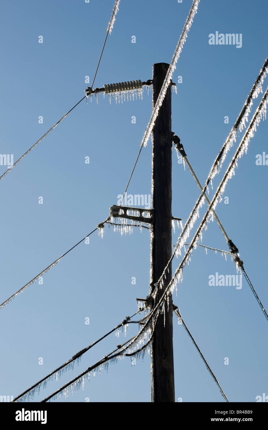 Power lines covered in ice on Route 17 in Fayston, Vermont Stock Photo ...