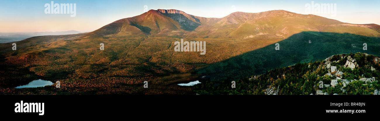 A panoramic view of Mount Katahdin at dawn in Baxter State Park, Maine ...