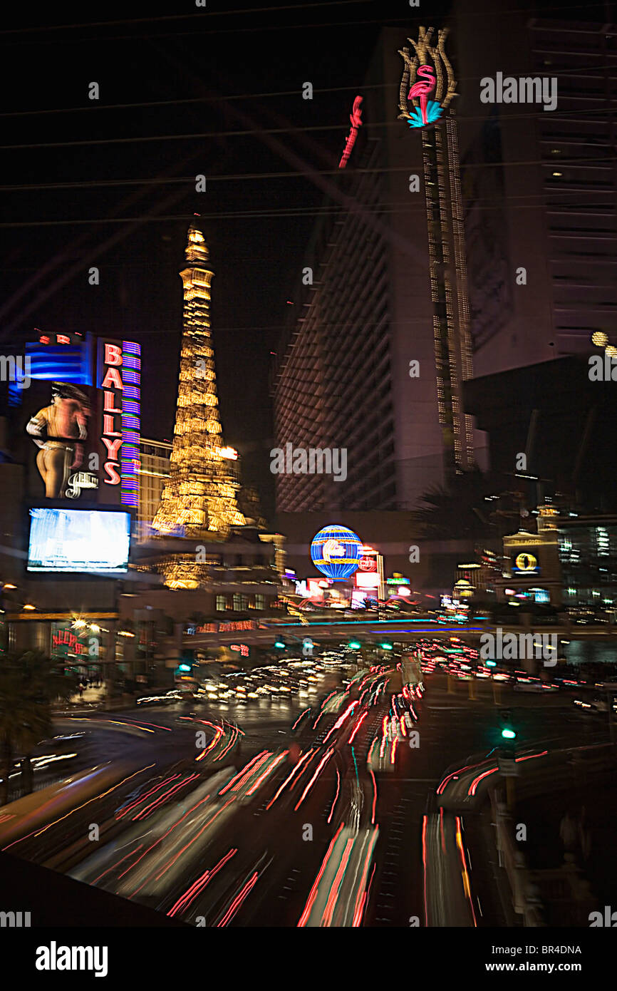 Downtown traffic at night along The Strip, Las Vegas Boulevard, Las ...