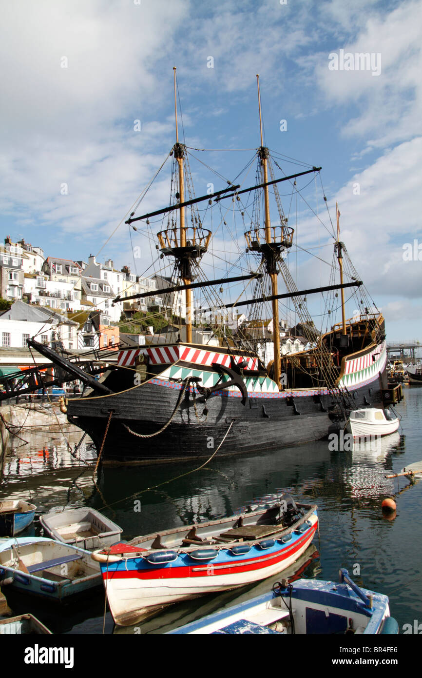Ship and Boats in Brixham Harbour Stock Photo - Alamy