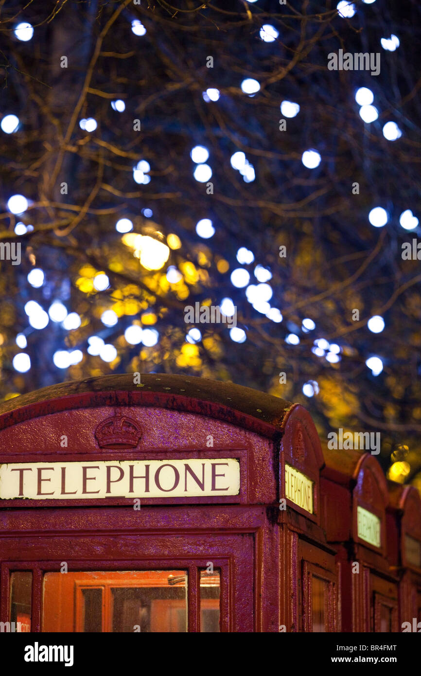 Old red telephone boxes and christmas lights, Cheltenham ...