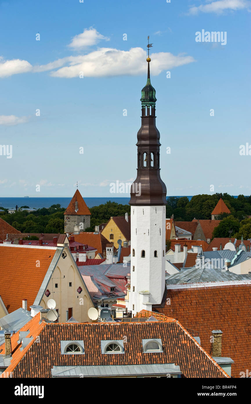 Town Hall tower and roofs of upper town, Tallinn, Estonia, Baltic ...