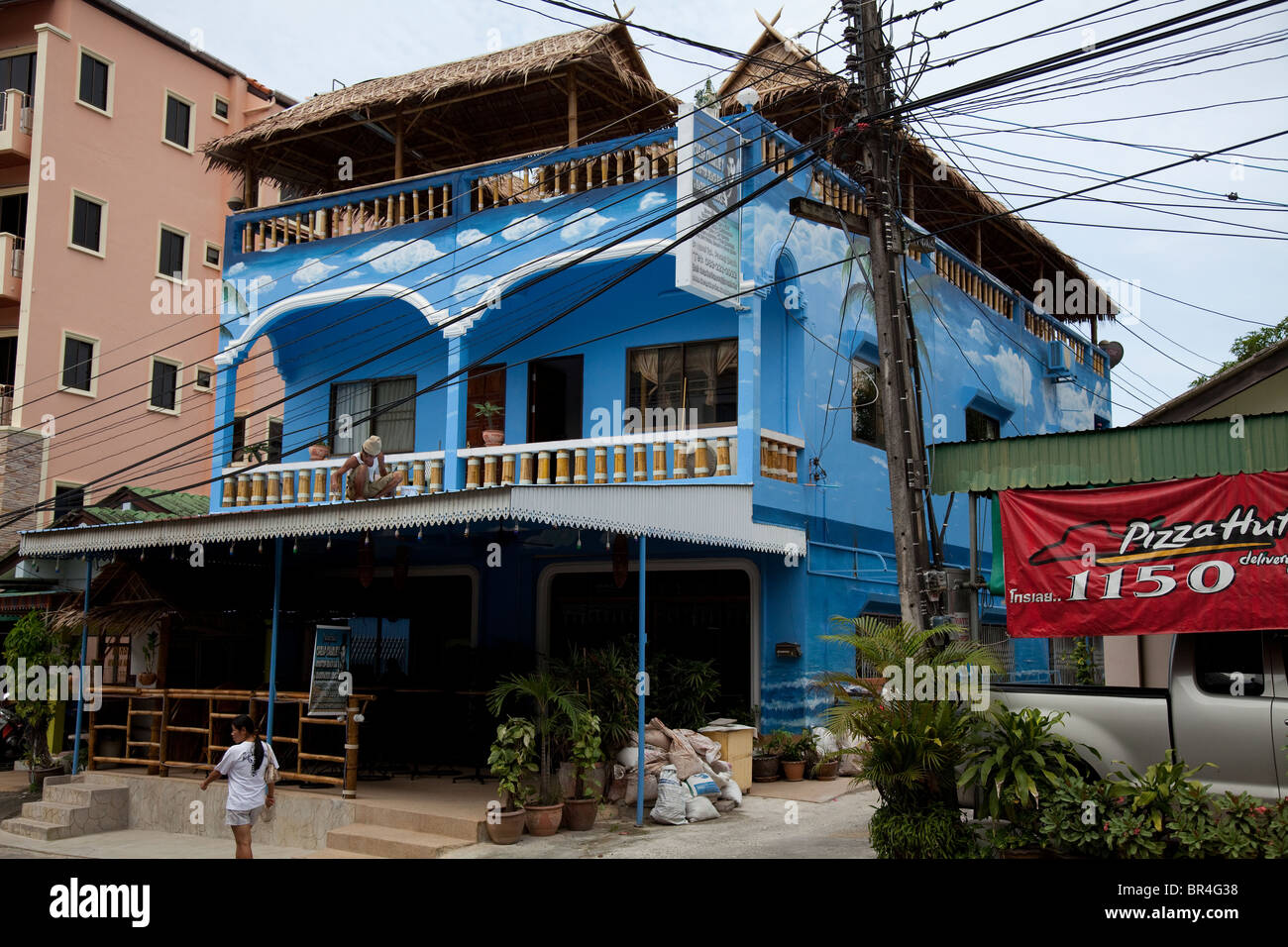 A blue restaurant with roof terrace, Phuket, Thailand Stock Photo - Alamy