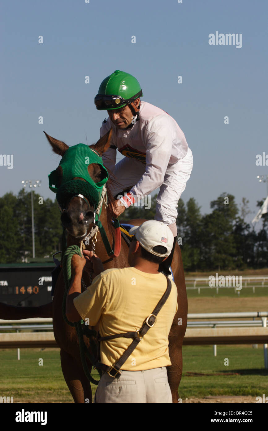 Jockey preparing for race at Colonial Downs racetrack in New Kent ...