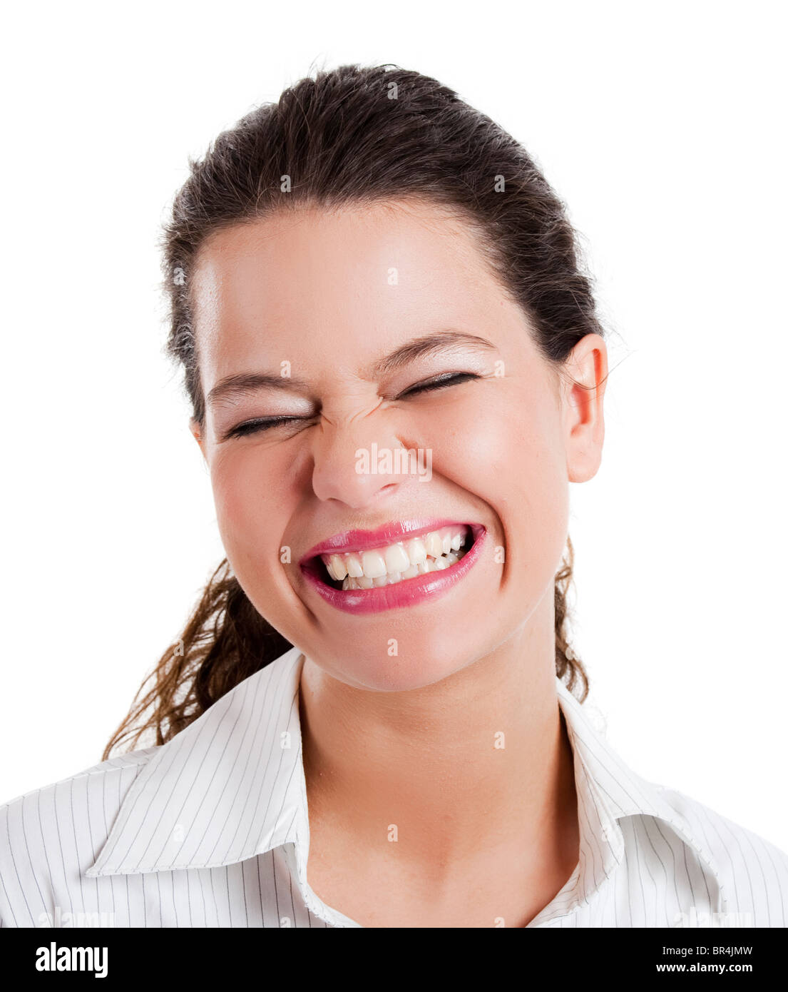 Portrait of a beautiful young woman laughing Stock Photo - Alamy