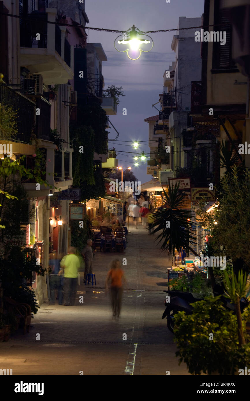 Theotokopoulou street at dusk, Chania Old Town, Crete , Greece Stock ...