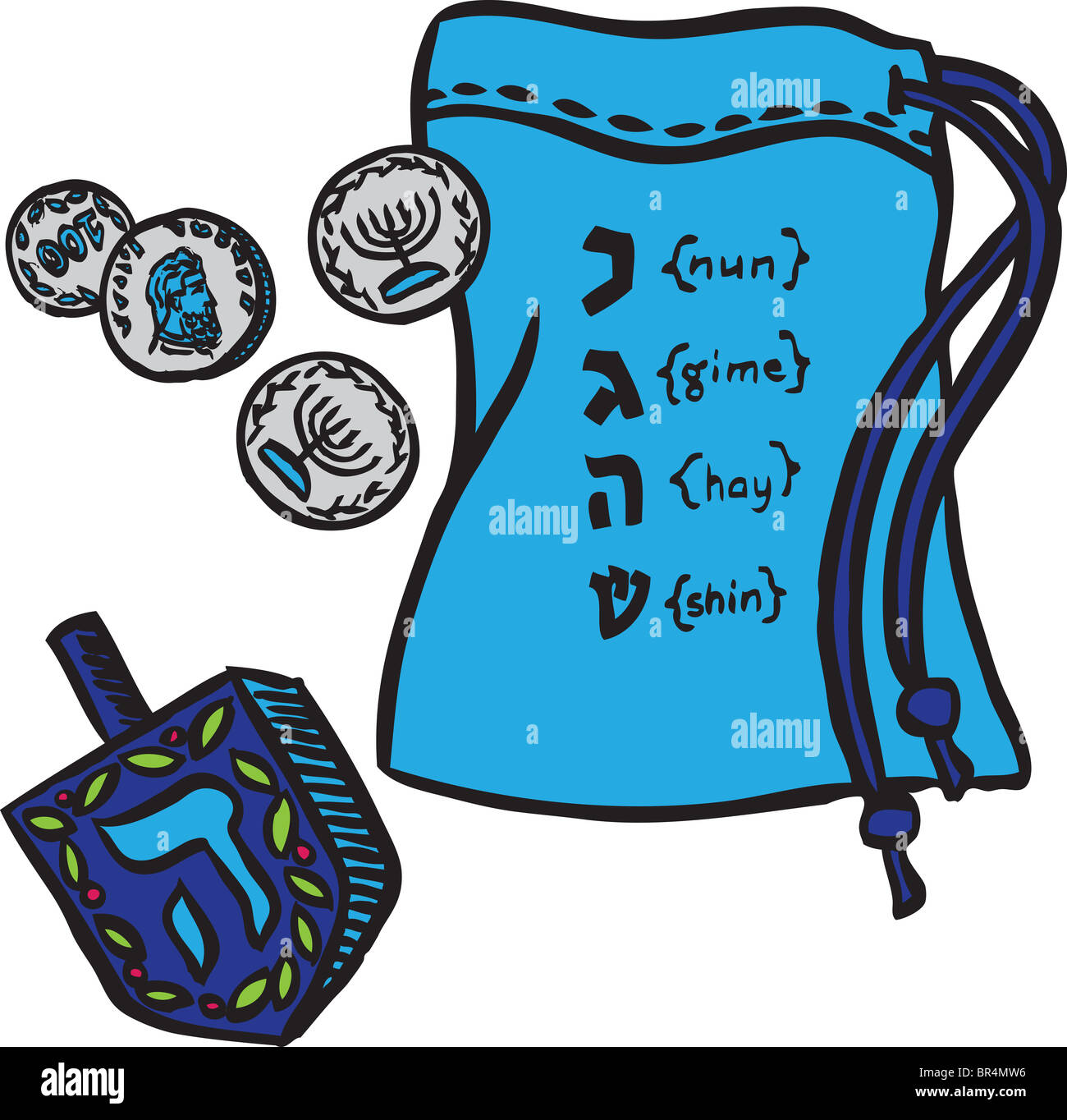 A dradle and a bag of coins Stock Photo - Alamy