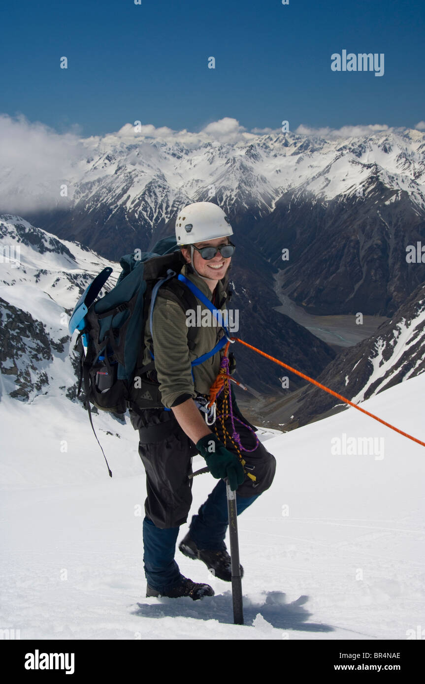 New Zealand, South Island, Arrowsmith Range. NOLS student Tommy ...