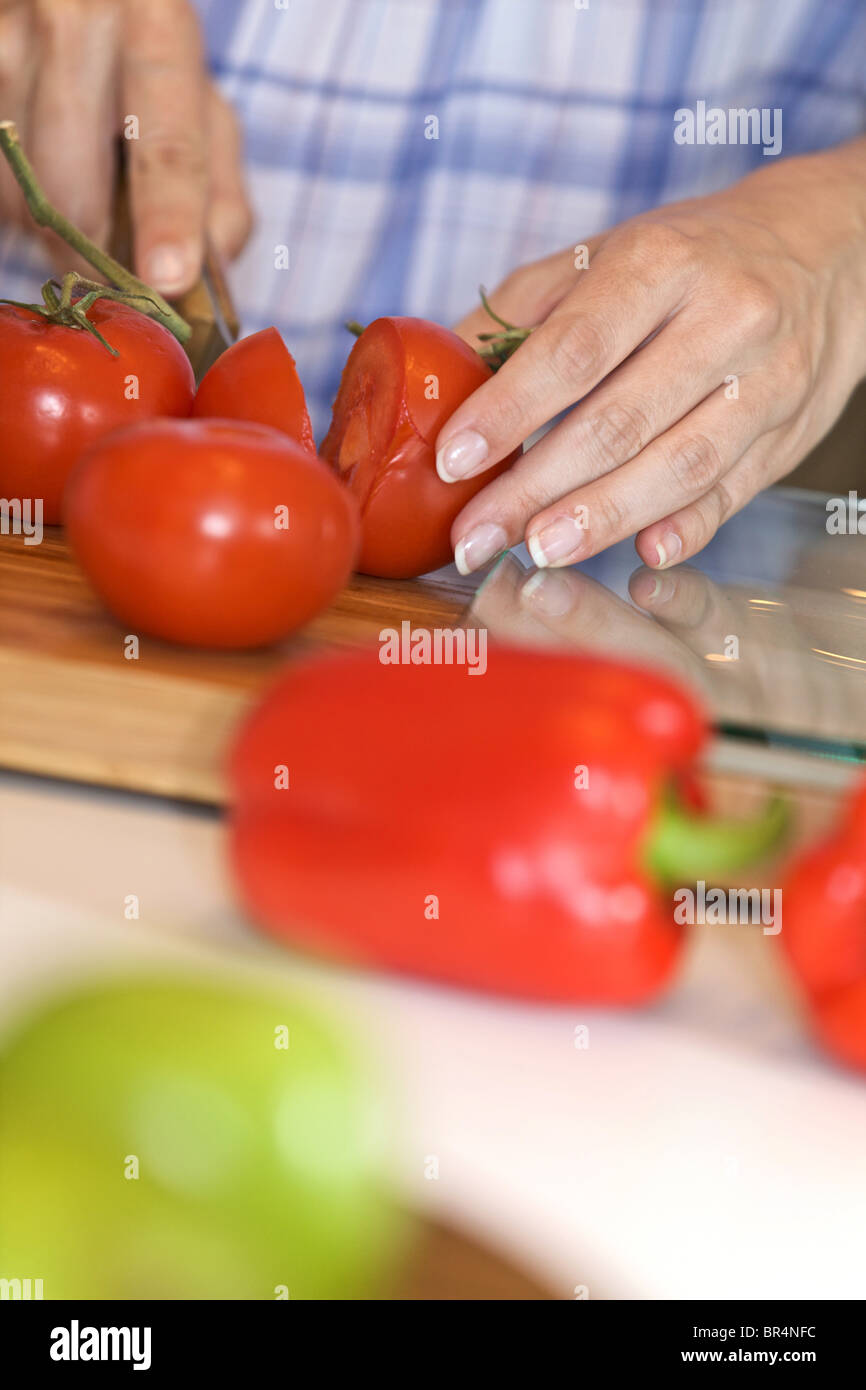 Close up slicing tomato in hi-res stock photography and images - Alamy