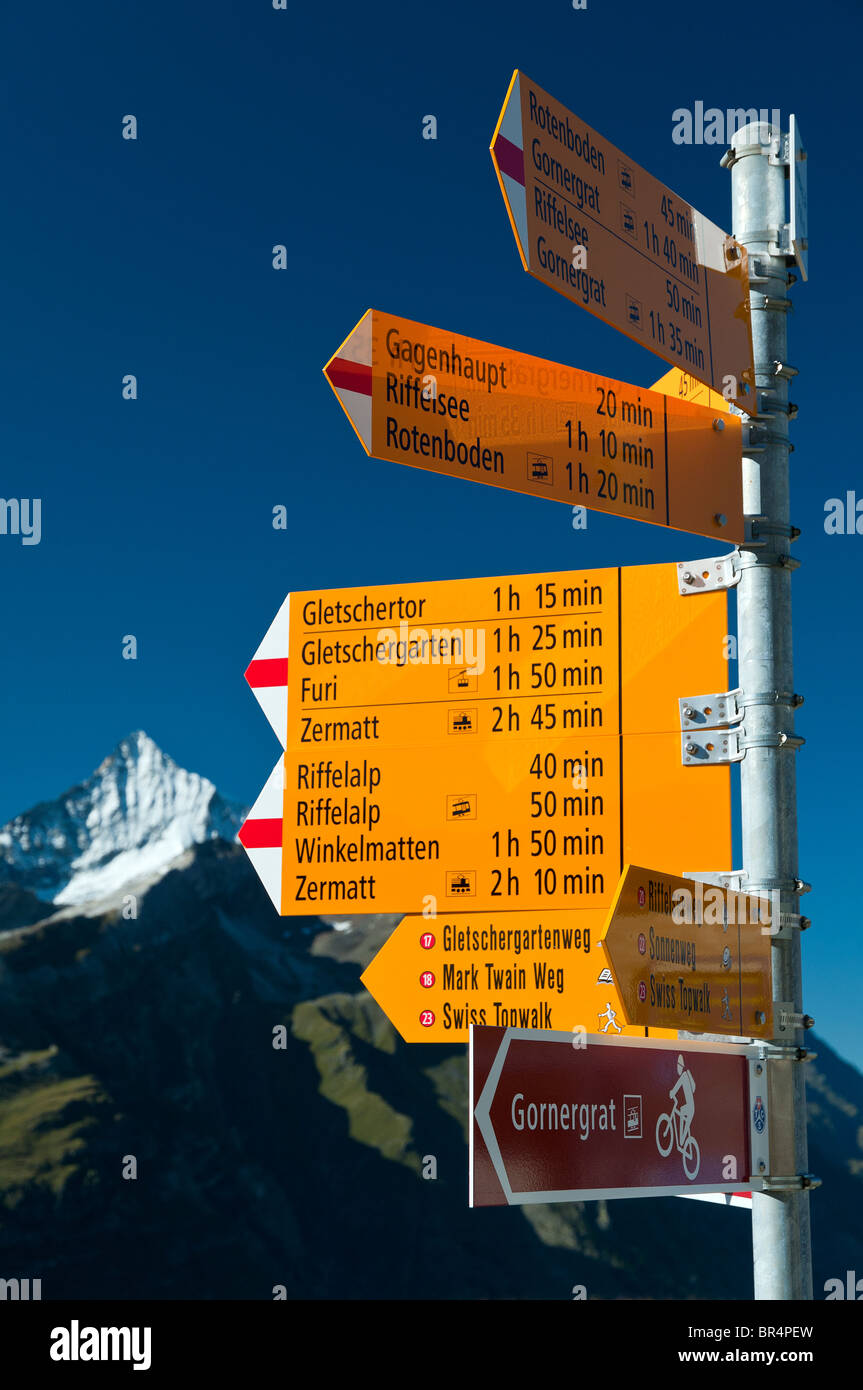 Alpine trail signs, Zermatt, Valais, Switzerland Stock Photo - Alamy