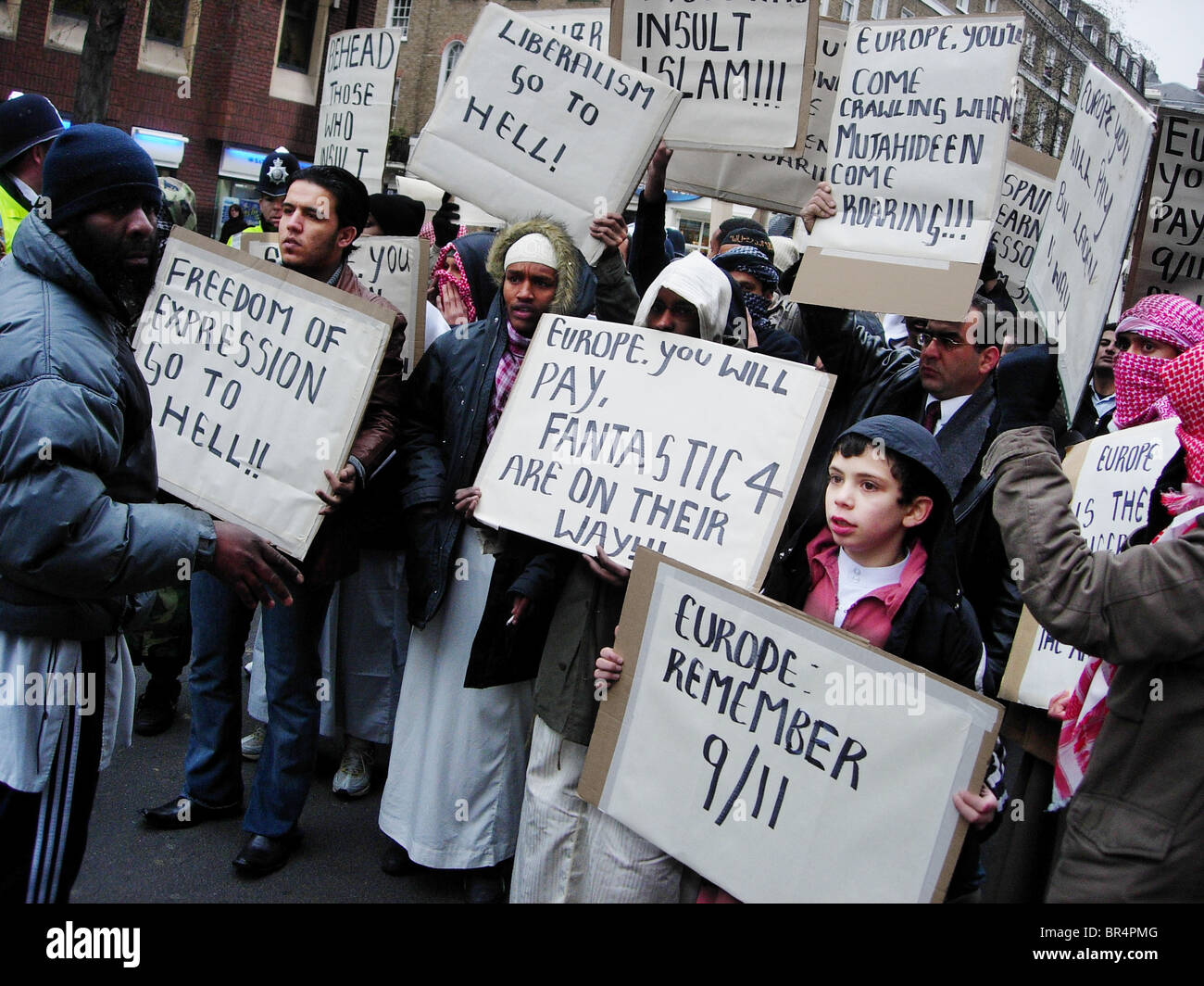Demonstrators protest over publication of the Danish Prophet Muhammad ...