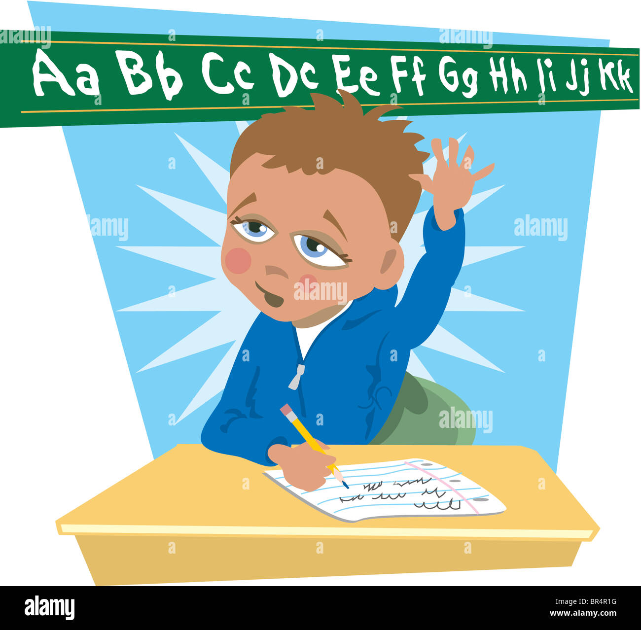 Cartoon Boy Thinking In Class