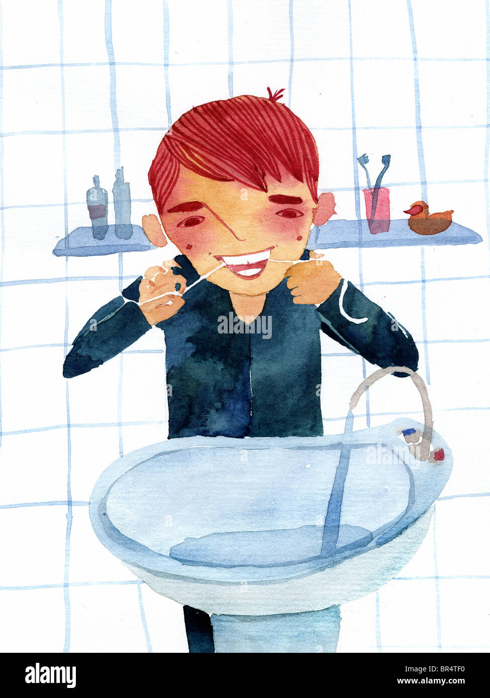 Boy flossing teeth hi-res stock photography and images - Alamy