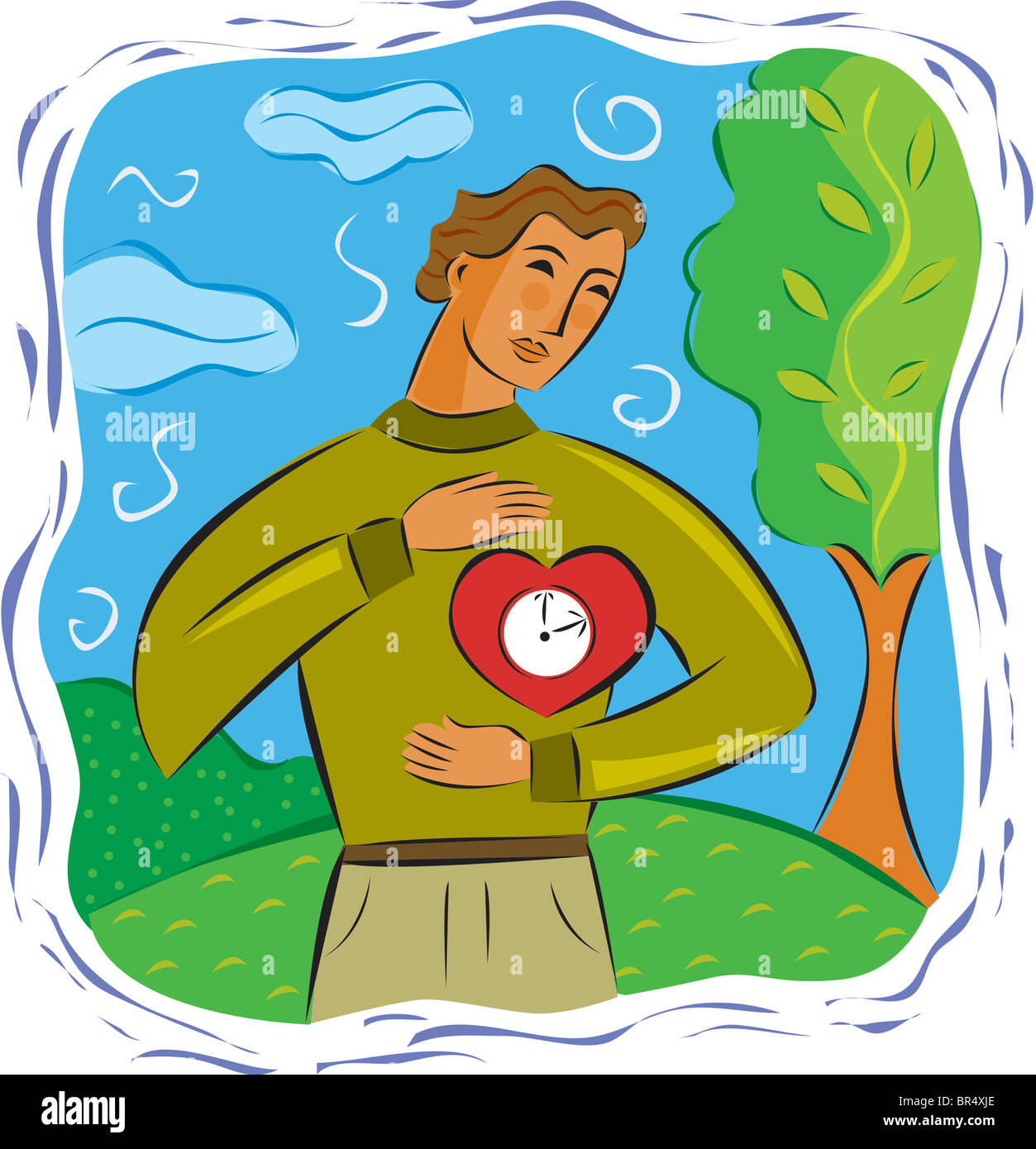 Man holding his heart clock Stock Photo - Alamy