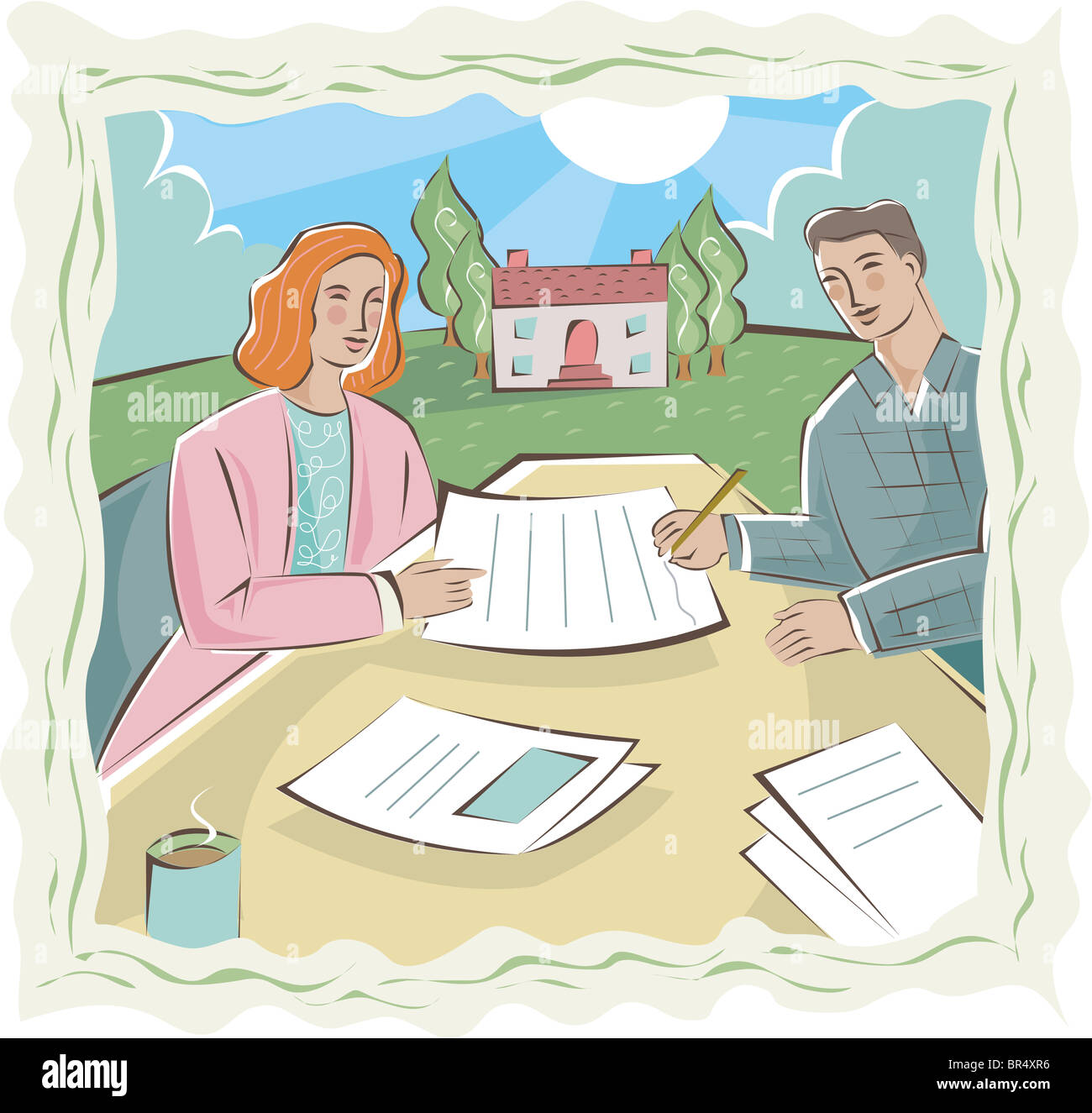 Two business people signing a contract Stock Photo - Alamy