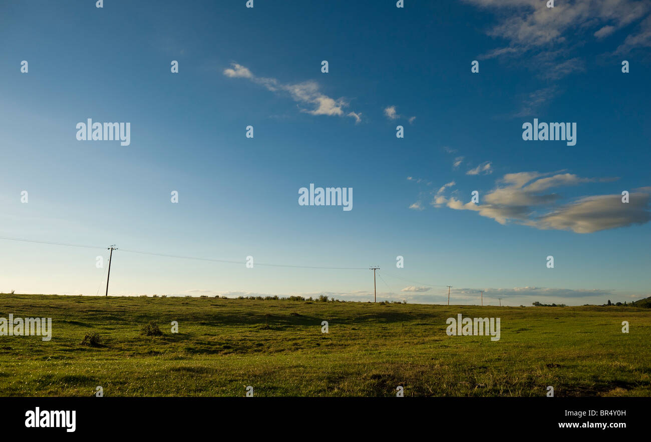LANDSCAPE WITH TELEGRAPH POLES, CLEAR BLUE SKY Stock Photo - Alamy