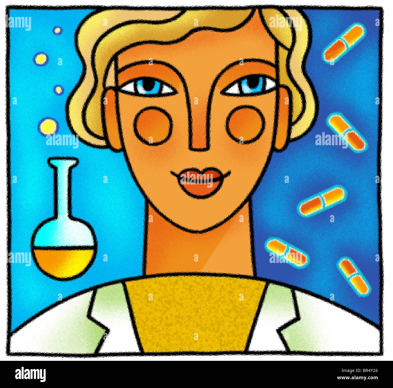 Doctor with beaker and pills Stock Photo - Alamy