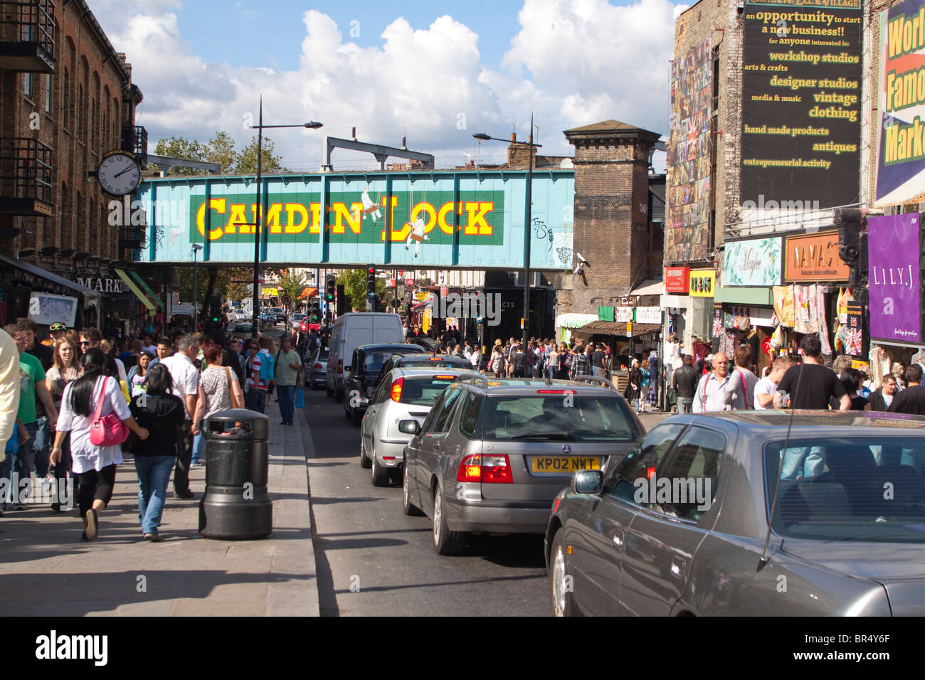 Railway bridge at popular Camden lock market, London England UK 105671 ...