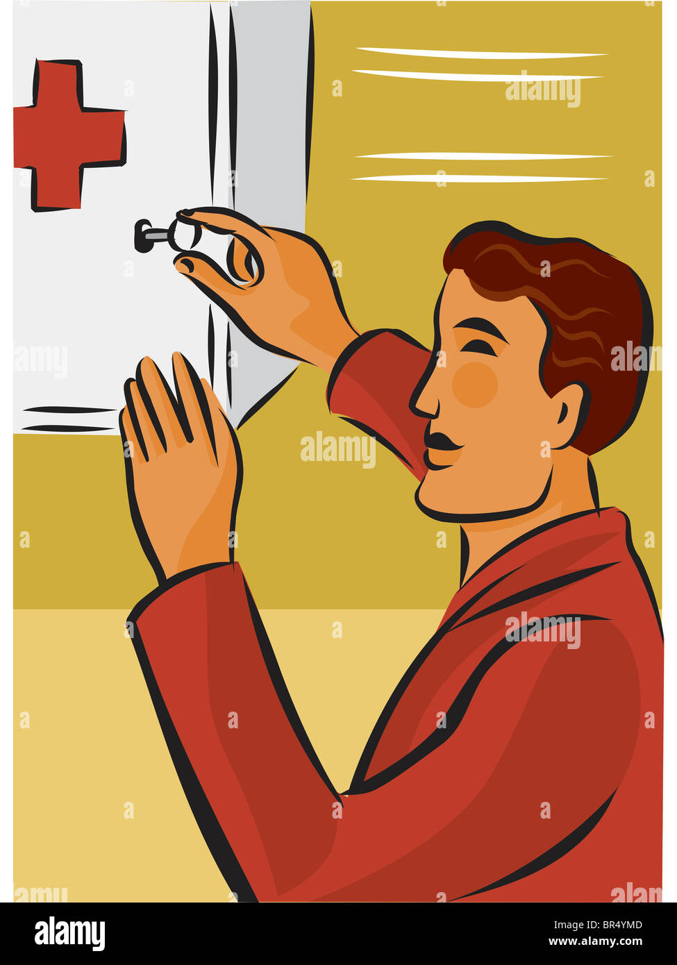 Man opening first aid kit with key Stock Photo - Alamy