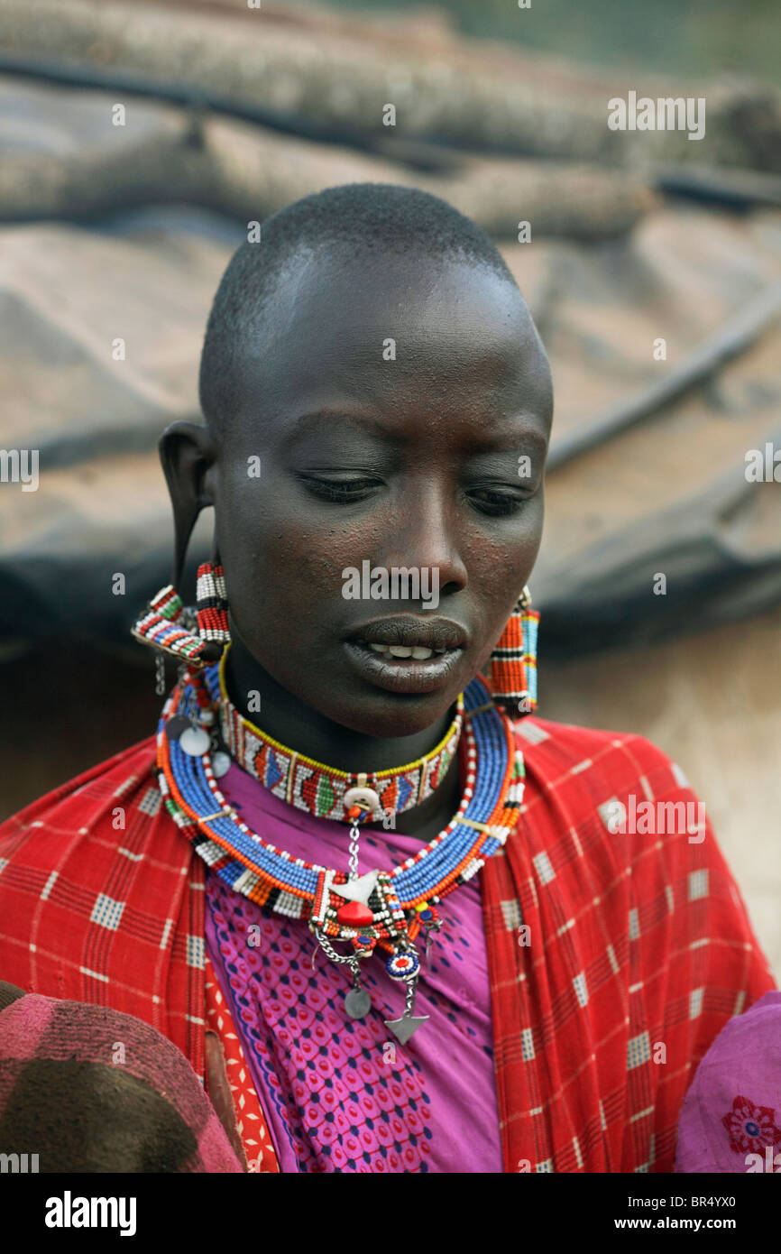 Masai people living in a small village about 5 houses at the foot of ...