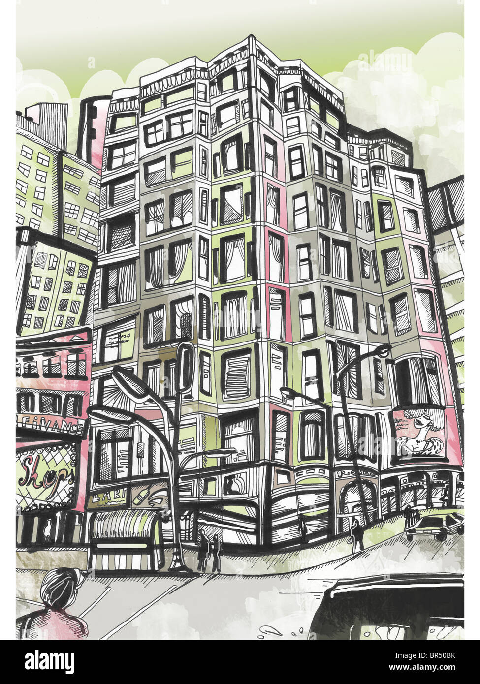 A high rise building on a street corner Stock Photo - Alamy