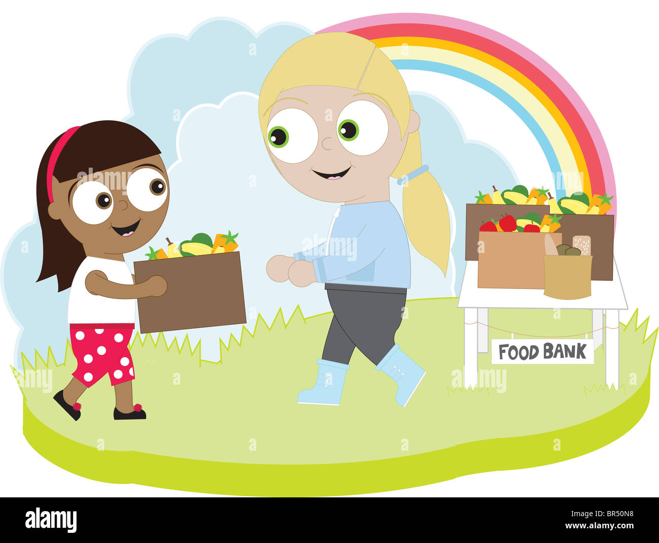 A girl bringing donations to a food bank Stock Photo - Alamy