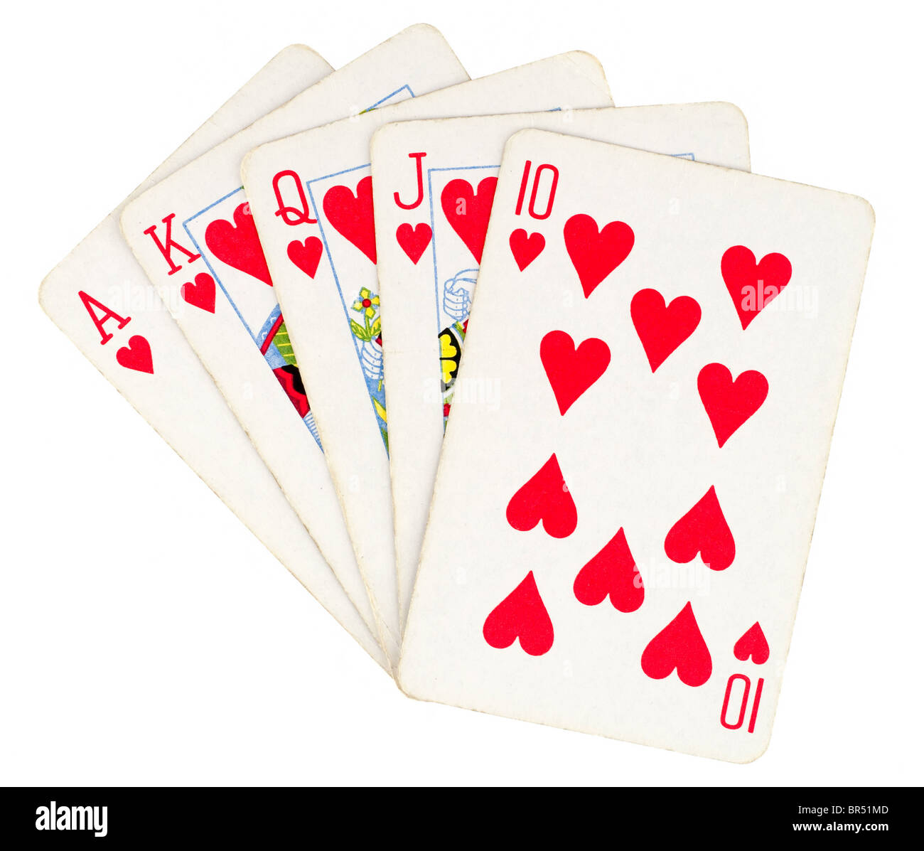 Flush royal cards isolated on white background Stock Photo - Alamy
