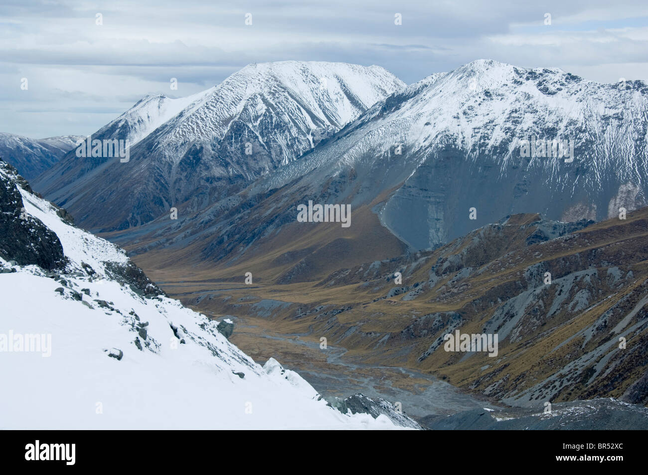 New Zealand, South Island, Arrowsmith Range. View of the South fork of ...