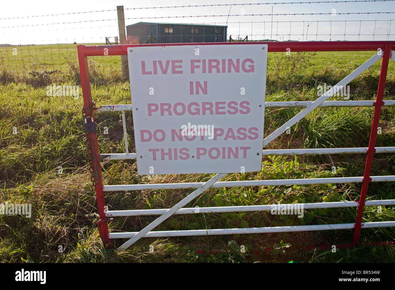 road traffic sign tank live firing in progress at Castlemartin firing ...