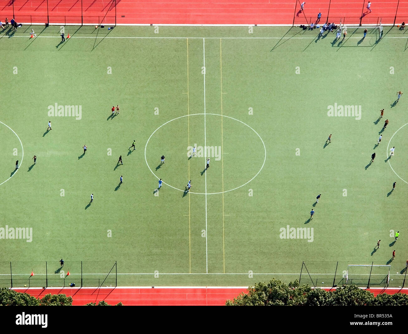 football pitch with players, view from above Stock Photo - Alamy