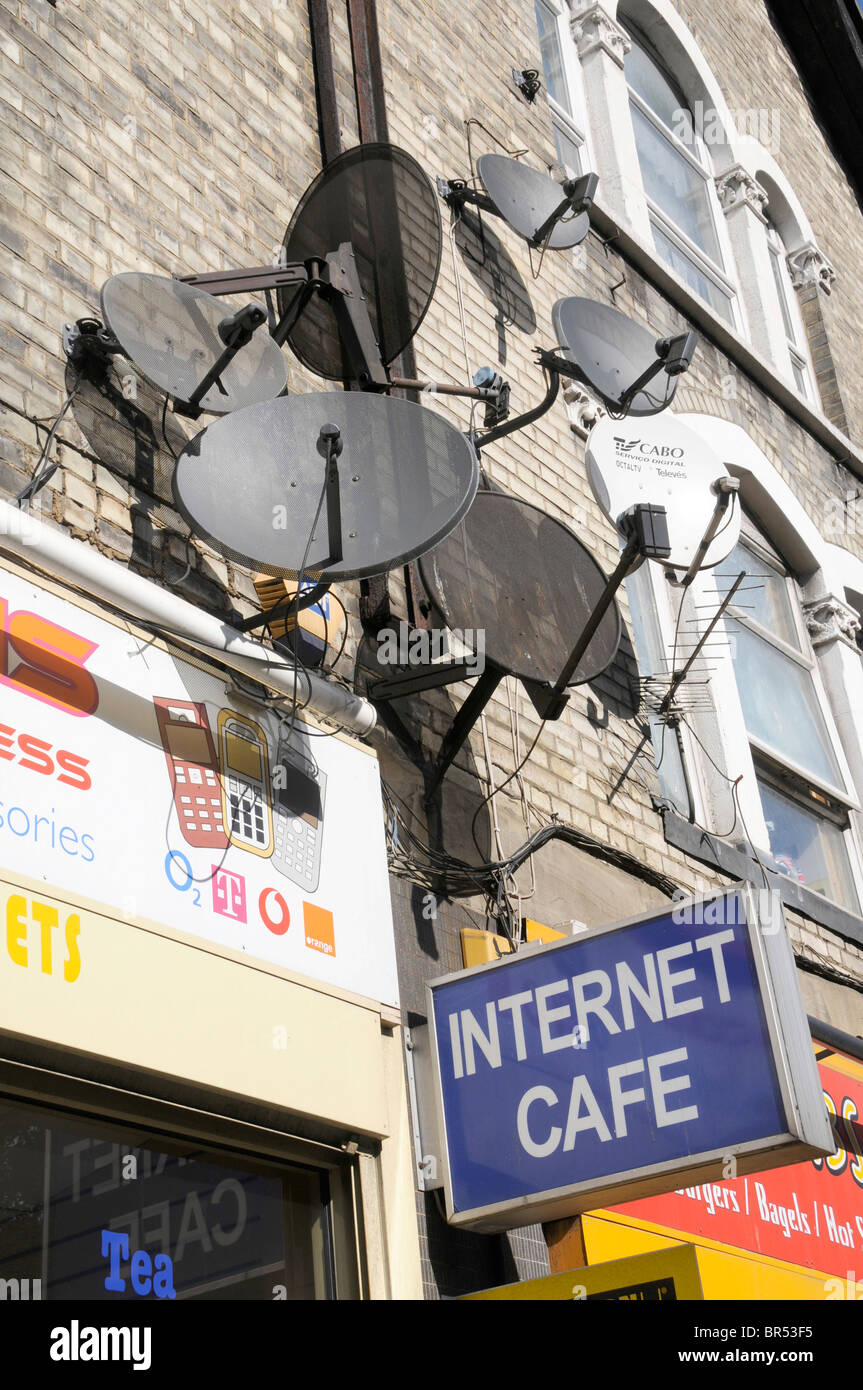 SATELLITE DISHES AT INTERNET CAFE IN LONDON UK Stock Photo - Alamy